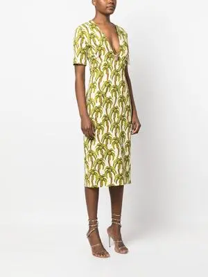 Roberto Cavalli Palm Tree-print Midi Dress