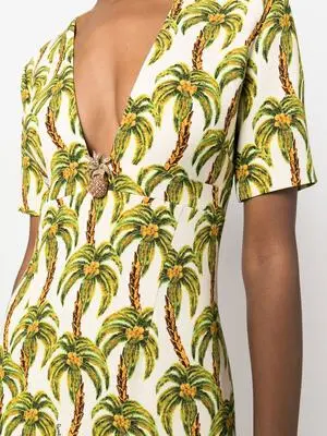 Roberto Cavalli Palm Tree-print Midi Dress