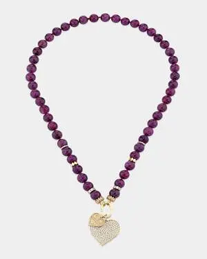 SYDNEY EVAN 14k Gold Luxe Heart Ruby Beaded Necklace