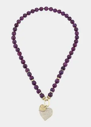 SYDNEY EVAN 14k Gold Luxe Heart Ruby Beaded Necklace