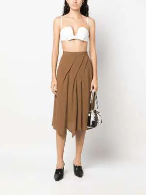 BLANCA VITA Draped Midi Skirt - Brown