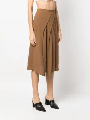 BLANCA VITA Draped Midi Skirt - Brown