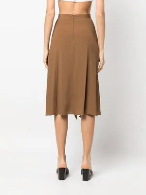 BLANCA VITA Draped Midi Skirt - Brown