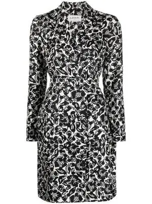 LANVIN Floral-print Belted Silk Dress