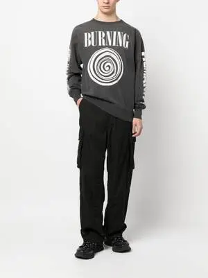 SAINT MXXXXXX Slogan-print Distressed-finish Sweatshirt - Black