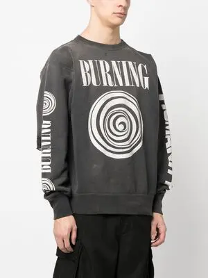 SAINT MXXXXXX Slogan-print Distressed-finish Sweatshirt - Black