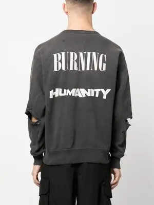 SAINT MXXXXXX Slogan-print Distressed-finish Sweatshirt - Black