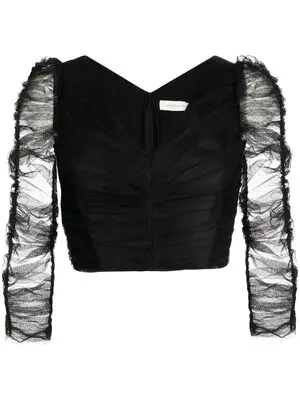 Zimmermann Ruched Tulle Cropped Top - Black