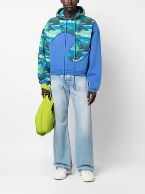 ERL Abstract-print Long-sleeved Hoodie - Blue