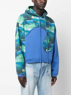 ERL Abstract-print Long-sleeved Hoodie - Blue