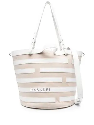 Casadei Stripe-pattern Leather Tote Bag - Neutrals