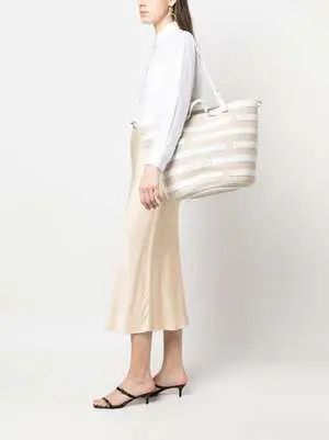 Casadei Stripe-pattern Leather Tote Bag - Neutrals
