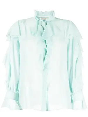 Shiatzy Chen Silk Ruffled Shirt - Blue