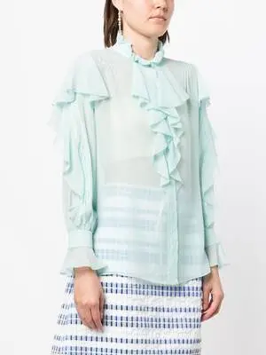 Shiatzy Chen Silk Ruffled Shirt - Blue