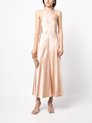 Voz Satin V-neck Slip Midi Dress - Gold