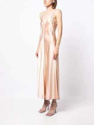 Voz Satin V-neck Slip Midi Dress - Gold