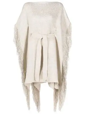 Voz Fringed Kaftan Top - Neutrals