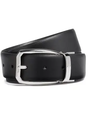 Zegna Logo-engraved Reversible Belt - Black
