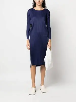 Issey Miyake Pleated Long-sleeve Midi Dress - Blue