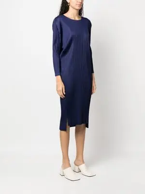 Issey Miyake Pleated Long-sleeve Midi Dress - Blue