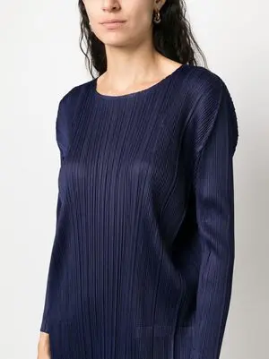 Issey Miyake Pleated Long-sleeve Midi Dress - Blue