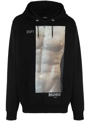 Balmain Graphic-print Cotton Hoodie - Black