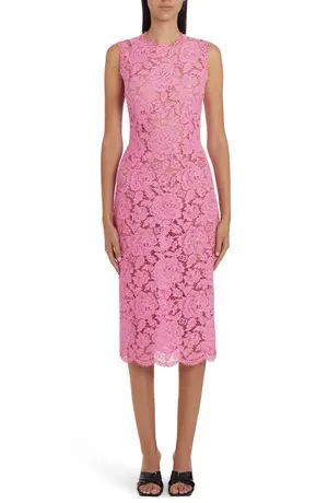 Dolce & Gabbana Dolce&Gabbana Semisheer Lace Midi Dress Bright Pink