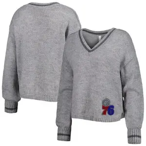 LUSSO Philadelphia 76ers Scarletts Lantern Sleeve Tri-blend V-neck Pullover Sweater - Gray