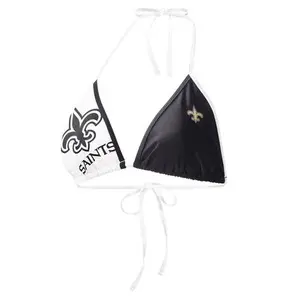 G-III 4HER BY CARL BANKS New Orleans Saints Play Action Bikini Top - Black