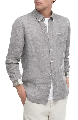 Barbour Linton Tailored Fit Check Linen Button-down Shirt Olive
