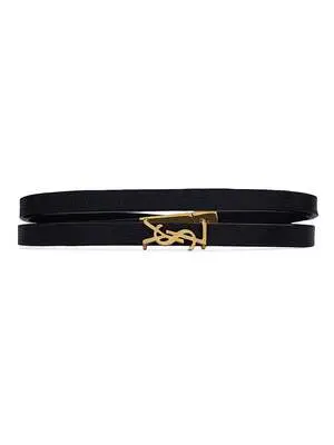 Saint Laurent Opyum Double Wrap Bracelet In Leather And Metal - Black