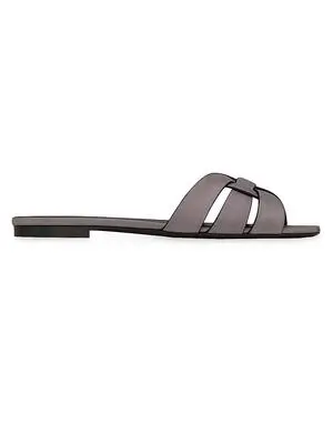 Saint Laurent Women's Tribute Mules In Smooth Leather - Gris Apia  - Gris Apia