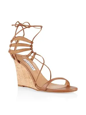 AQUAZZURA Bellissima 100mm Leather Lace-up Wedge Sandals