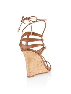 AQUAZZURA Bellissima 100mm Leather Lace-up Wedge Sandals