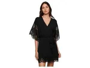Eberjey Beatrix - The Full Lace Robe Women's Robe White Black