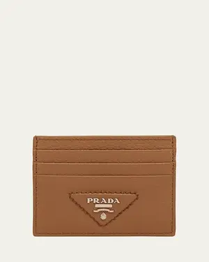 Prada Triangle Logo Leather Card Holder F098l Caramel