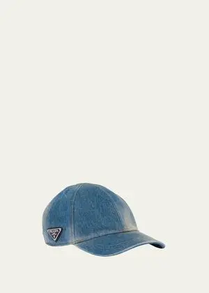Prada Triangle Logo Denim Baseball Cap F0v3n Light Blue