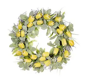 PULEO INTERNATIONAL Puleo 24' Tulip Floral Spring Wreath With Green Leaves - One-color
