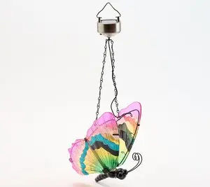 PLOW & HEARTH Hanging Solar Illuminated Glassbutterfly - One-color