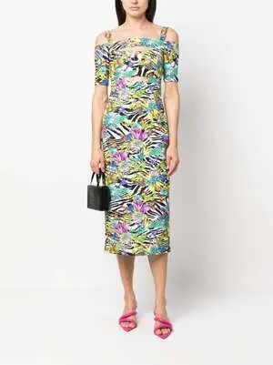 Just Cavalli Mix-print Off-shoulder Midi Dress