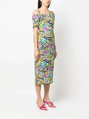 Just Cavalli Mix-print Off-shoulder Midi Dress