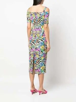 Just Cavalli Mix-print Off-shoulder Midi Dress