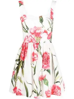 Dolce & Gabbana Floral-print Sleeveless Dress - White