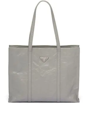 Prada Large Leather Tote Bag - Grey