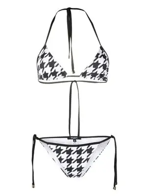 Balmain Houndstooth Halterneck Bikini - White