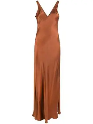 Voz V-neck Long Dress - Brown