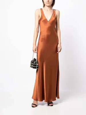 Voz V-neck Long Dress - Brown