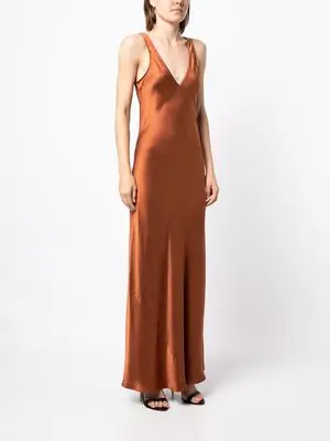 Voz V-neck Long Dress - Brown