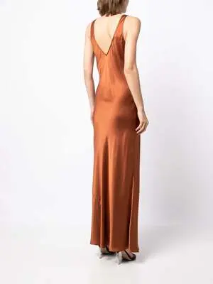 Voz V-neck Long Dress - Brown