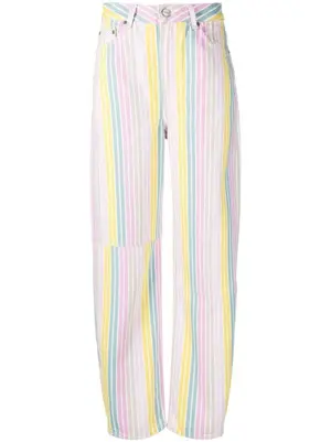 GANNI Striped Tapered Jeans - Pink